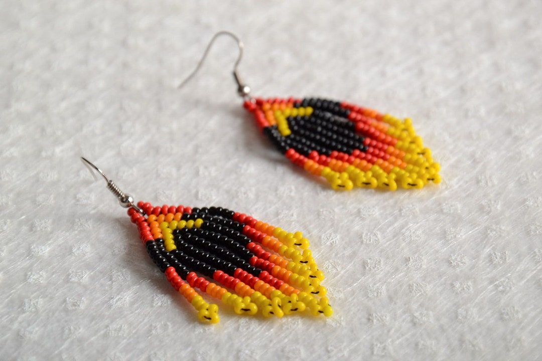 Beaded Earrings, Geometric Aztec Earrings, Tribal Earrings, Dangling ...