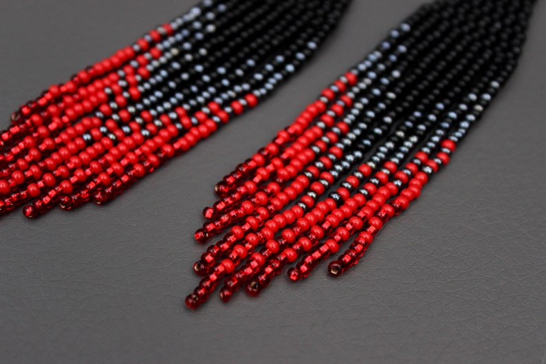 Red Fringe Beaded Earrings Earrings for Women Seed Bead Jewelry Modern ...