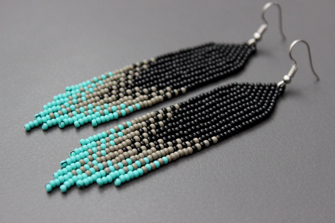 Turquoise Fringe Beaded Earrings Earrings for Women Seed Bead - Etsy