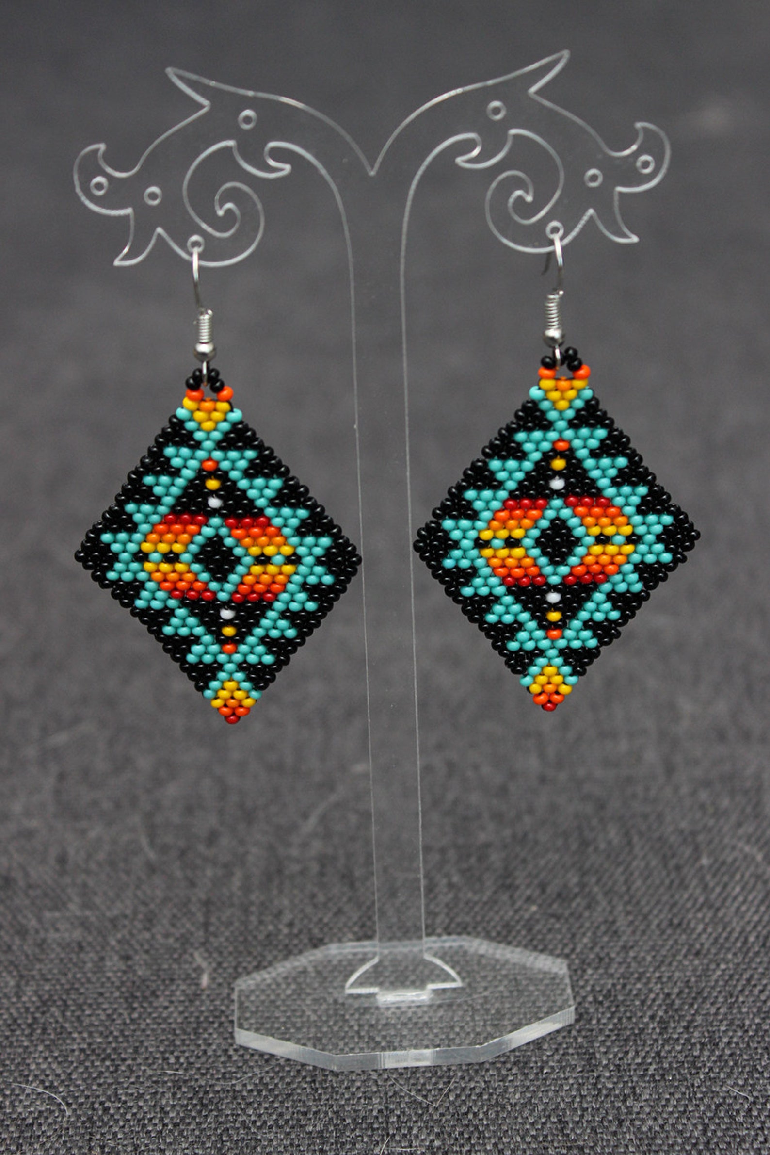 Beaded Earrings Geometric Aztec Earrings Tribal Earrings | Etsy