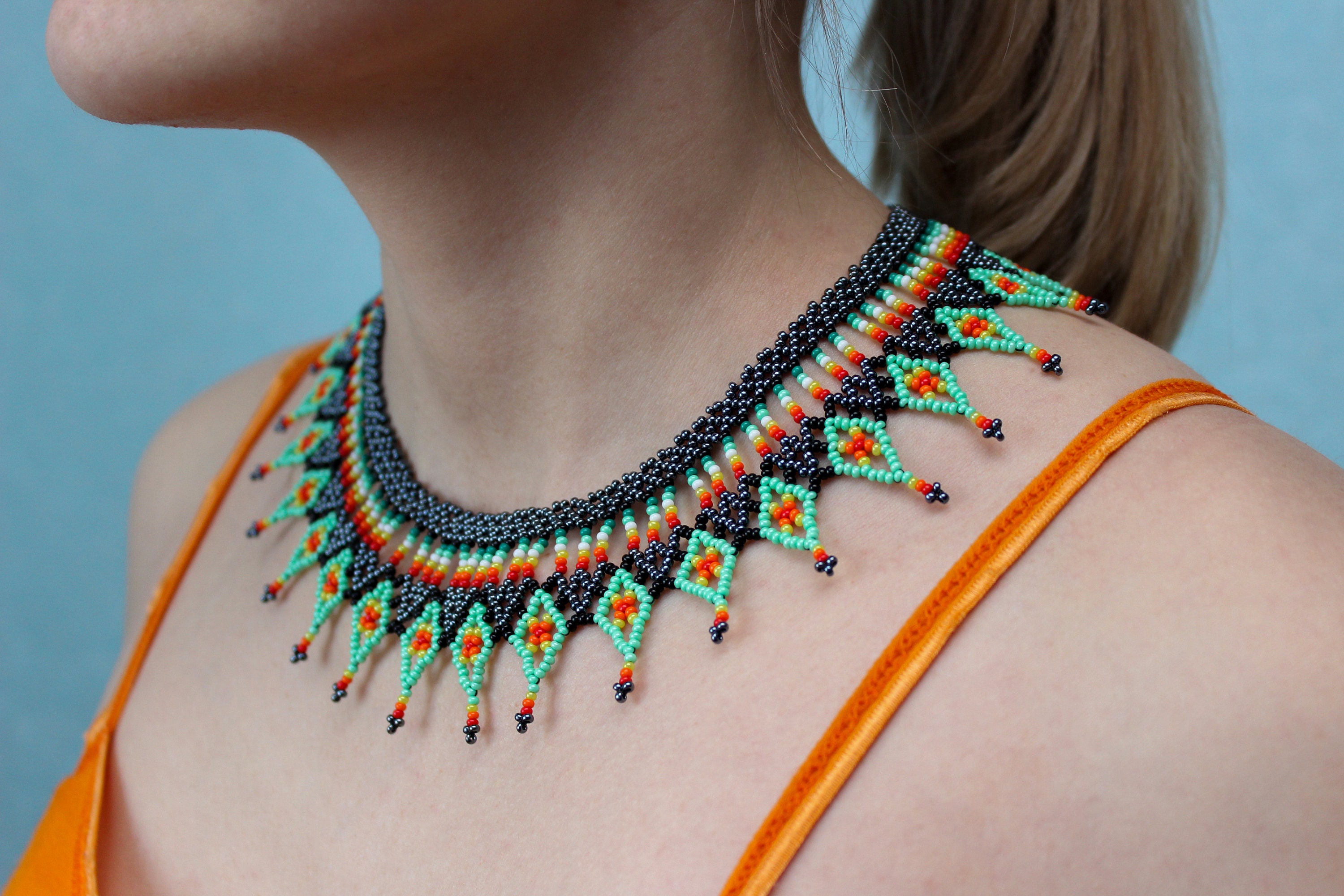 Beaded Necklace Huichol Necklace Beaded Bib Necklace Seed Etsy