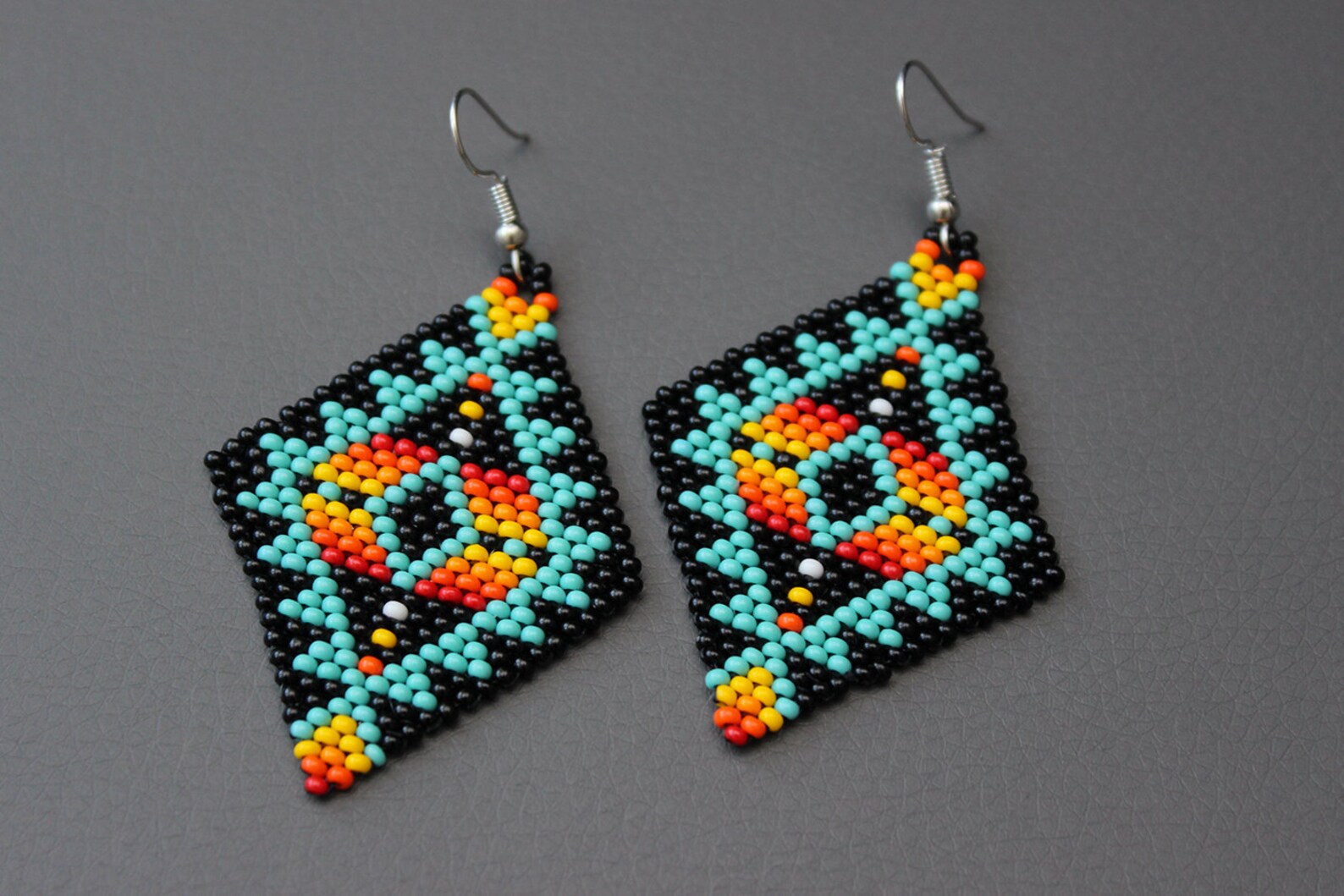 Beaded Earrings Geometric Aztec Earrings Tribal Earrings | Etsy