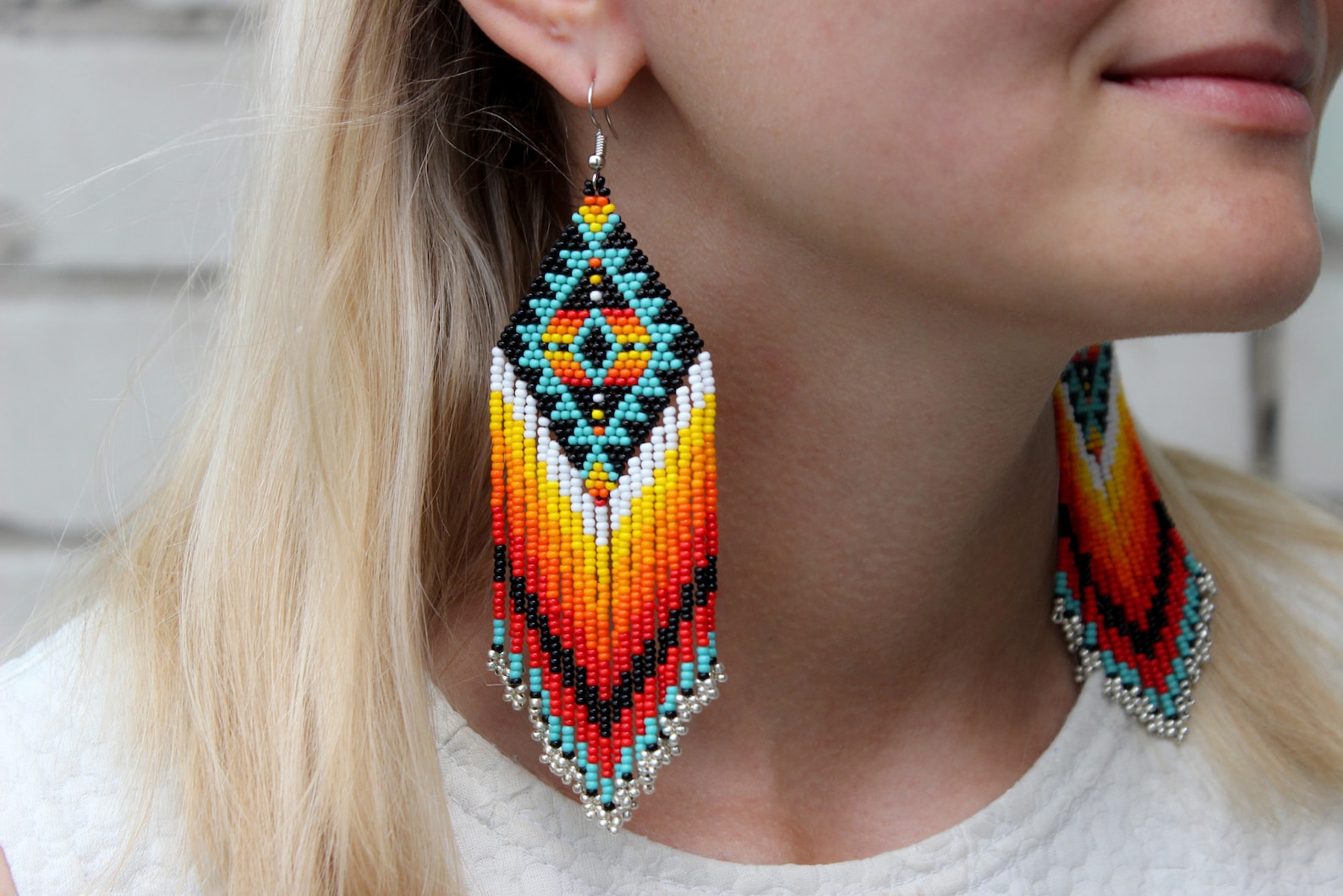 Beaded Earrings Geometric Aztec Earrings Tribal Earrings - Etsy