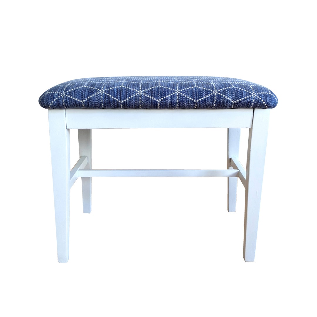 Blue and White Upholstered Bench Small Vanity Bench - Etsy