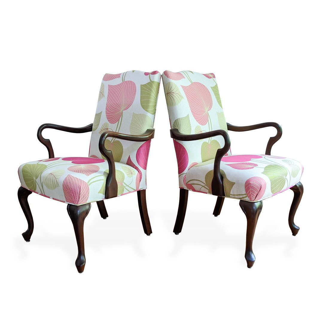 Vintage Gooseneck Armchairs Queen Anne Chair Pair - Etsy
