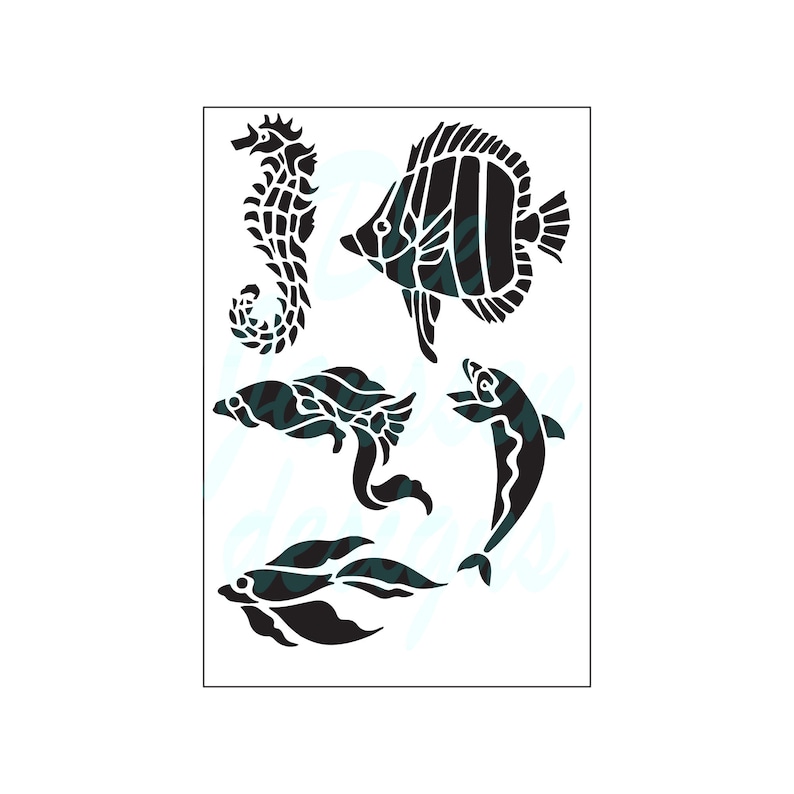 Mylar Ocean Creatures Stencil, Scrapbook Stencil, Fabric Stencil ...