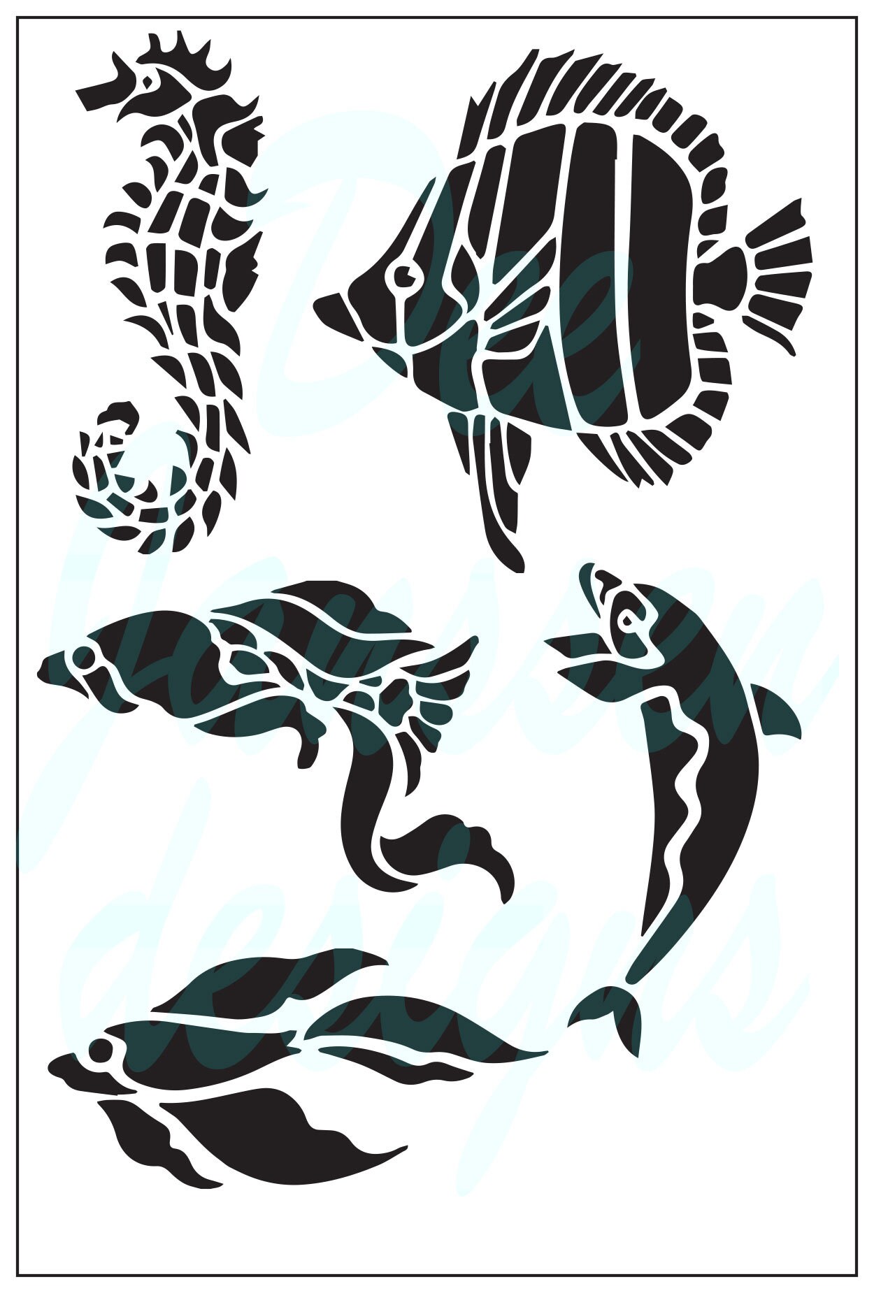 Mylar Ocean Creatures Stencil, Scrapbook Stencil, Fabric Stencil ...