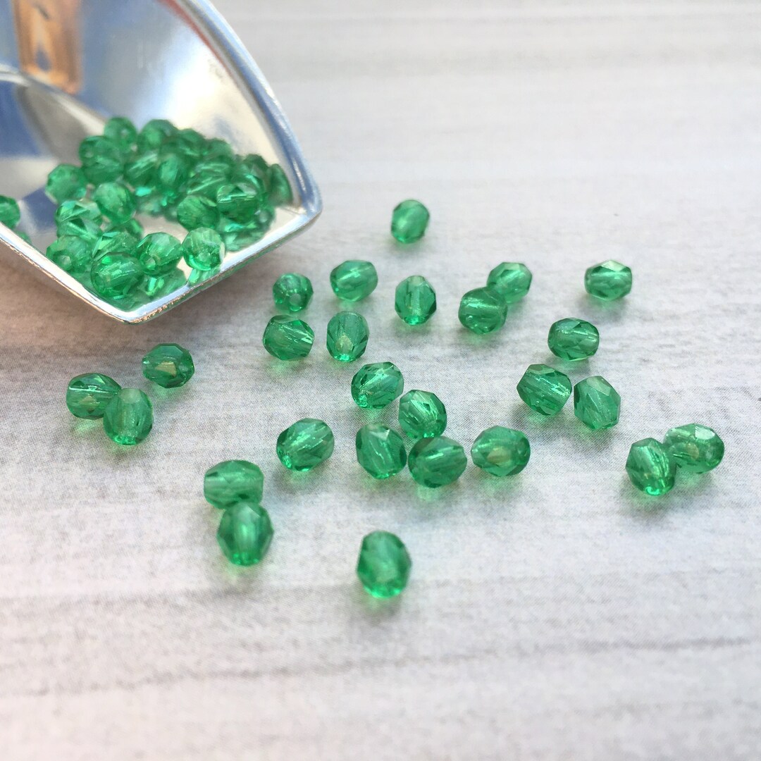 4mm Soft Emerald Green | Fire Polished Czech Glass Beads | 50 Pcs - Etsy