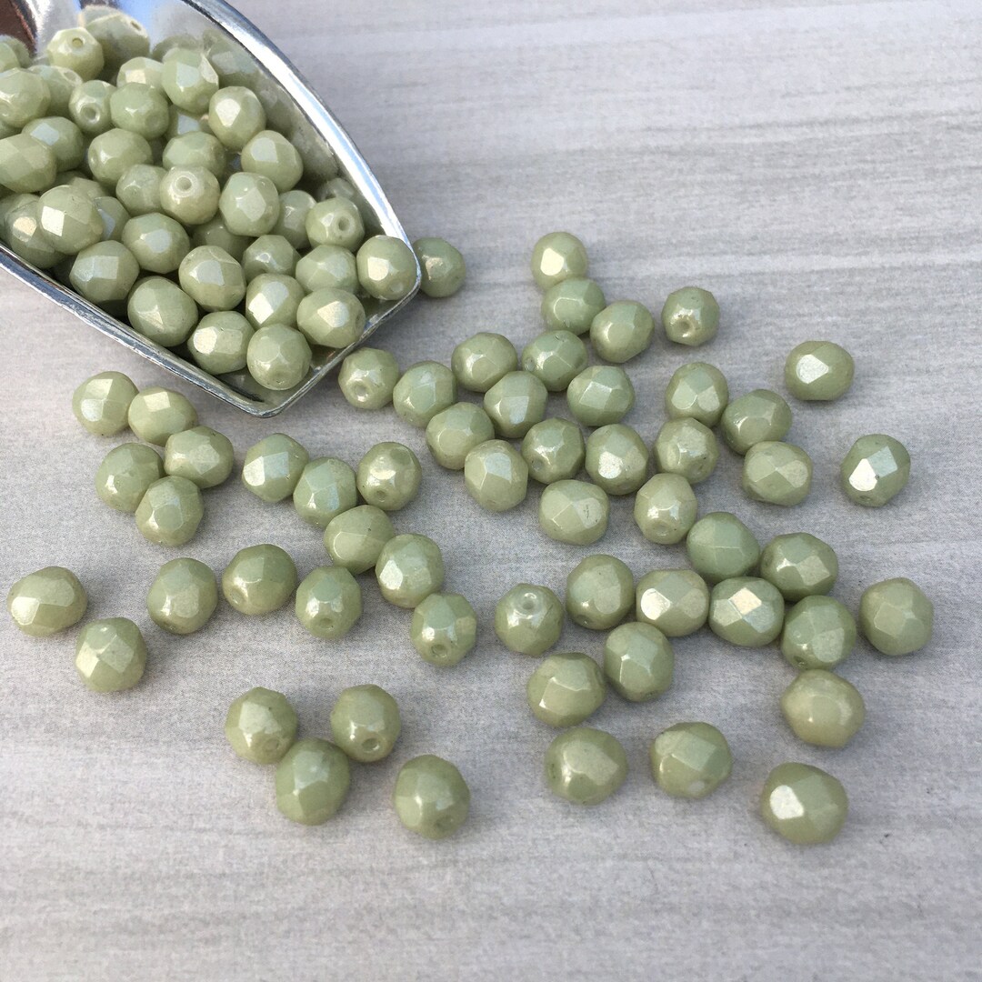 6mm Chalk White Mint Lustre | Fire Polished Czech Glass Beads | 25 Pcs ...