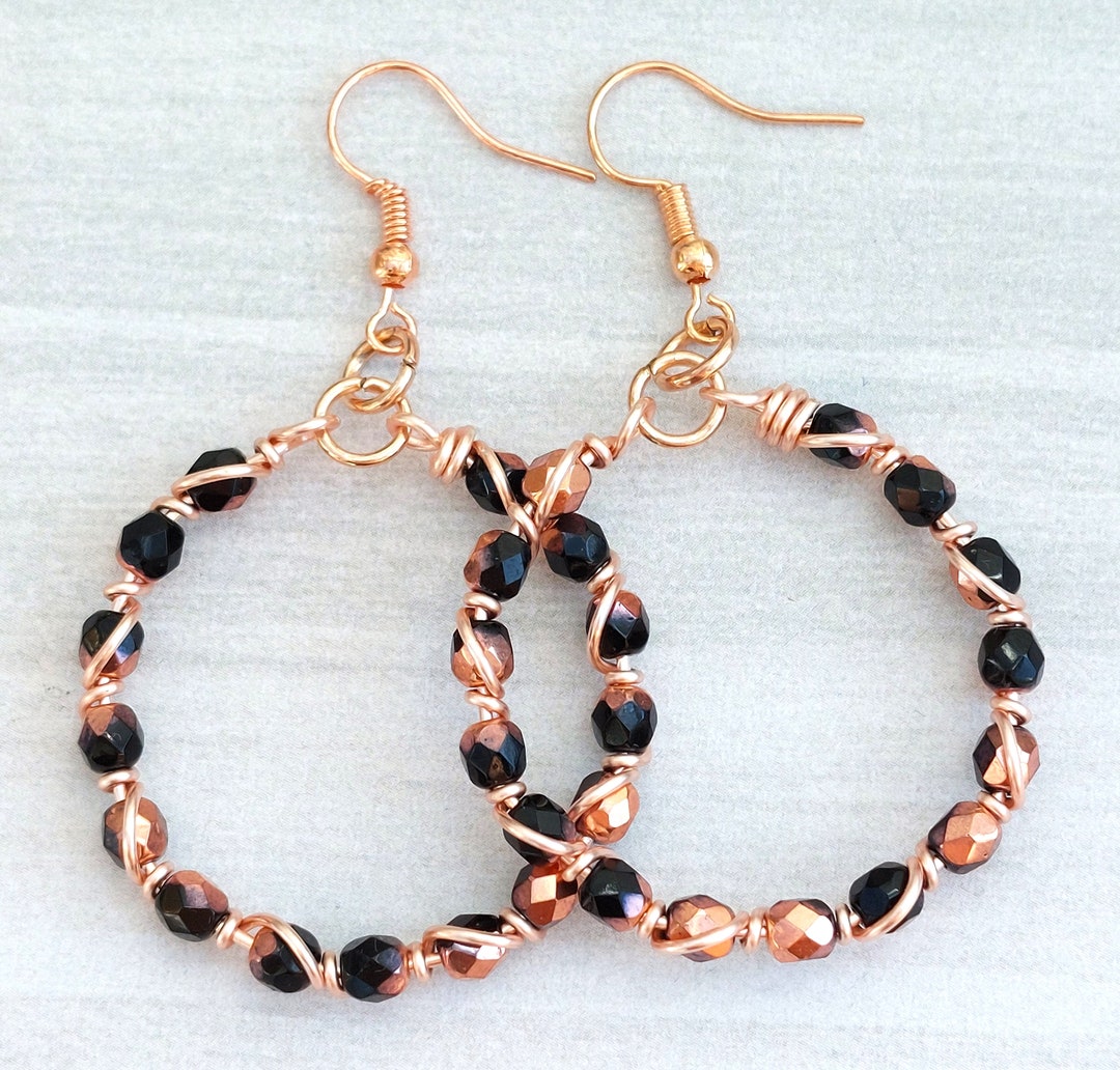 KIT - Wired Hoop Earrings Kit. Jet Capri Rose Gold Plated DIY Wired ...