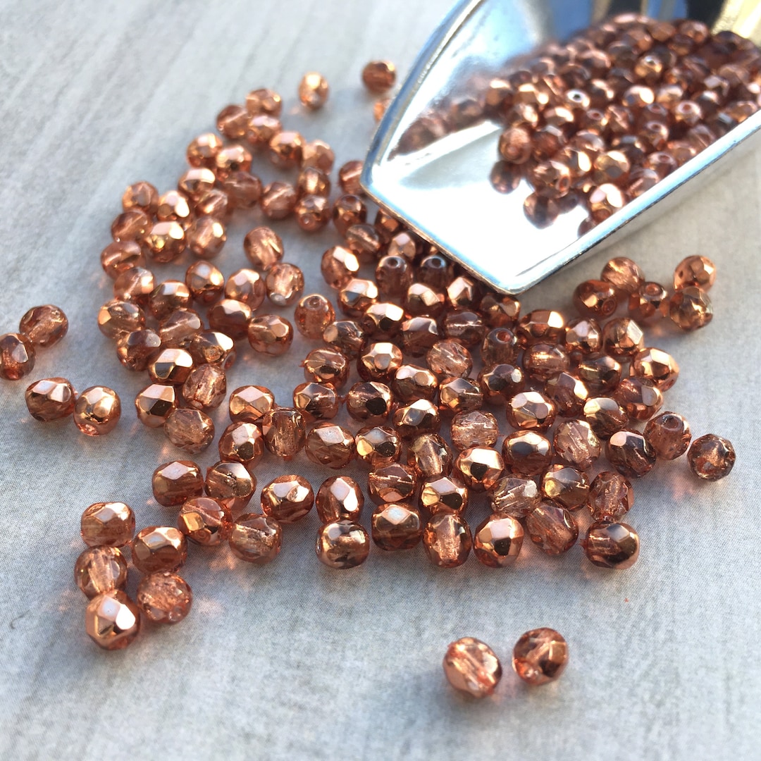 4mm Crystal Peach Metallic Ice | Fire Polished Czech Glass Beads | 50 ...