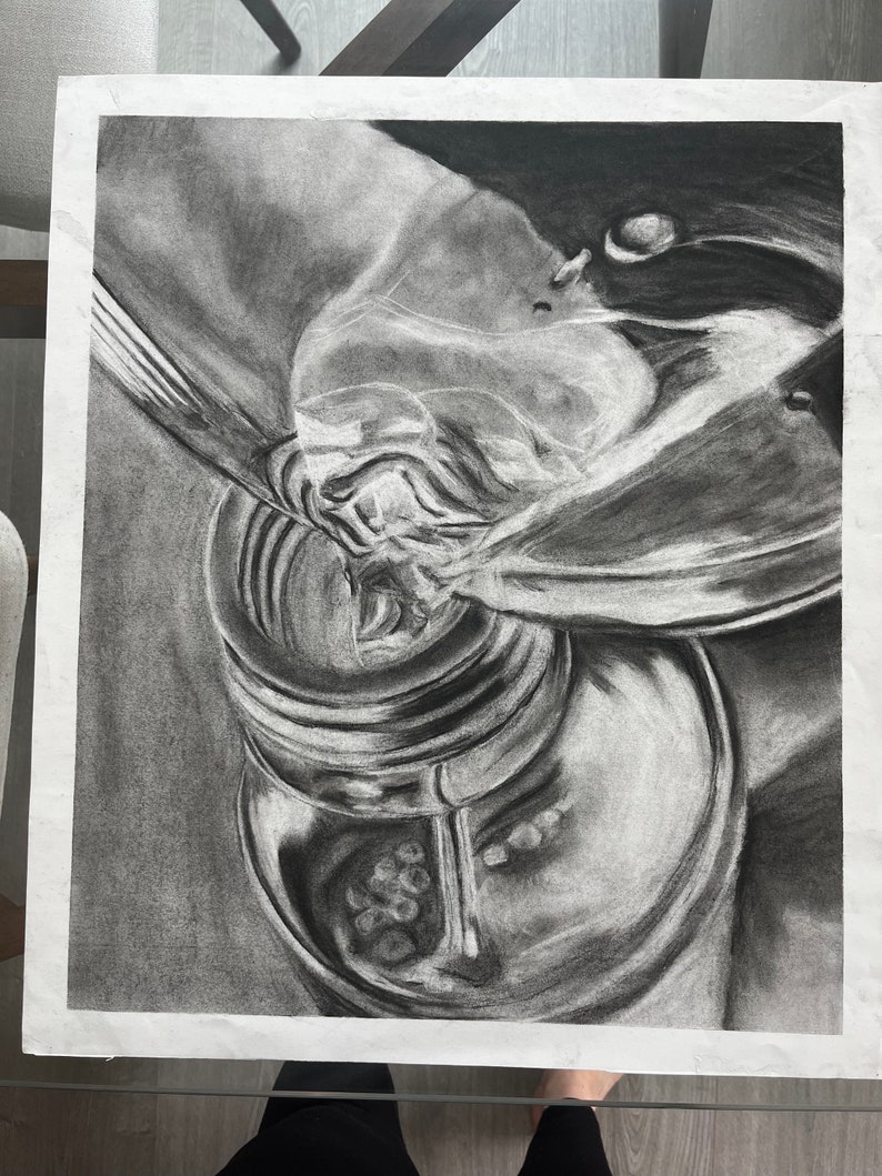 Pouring Water Charcoal Painting - Etsy