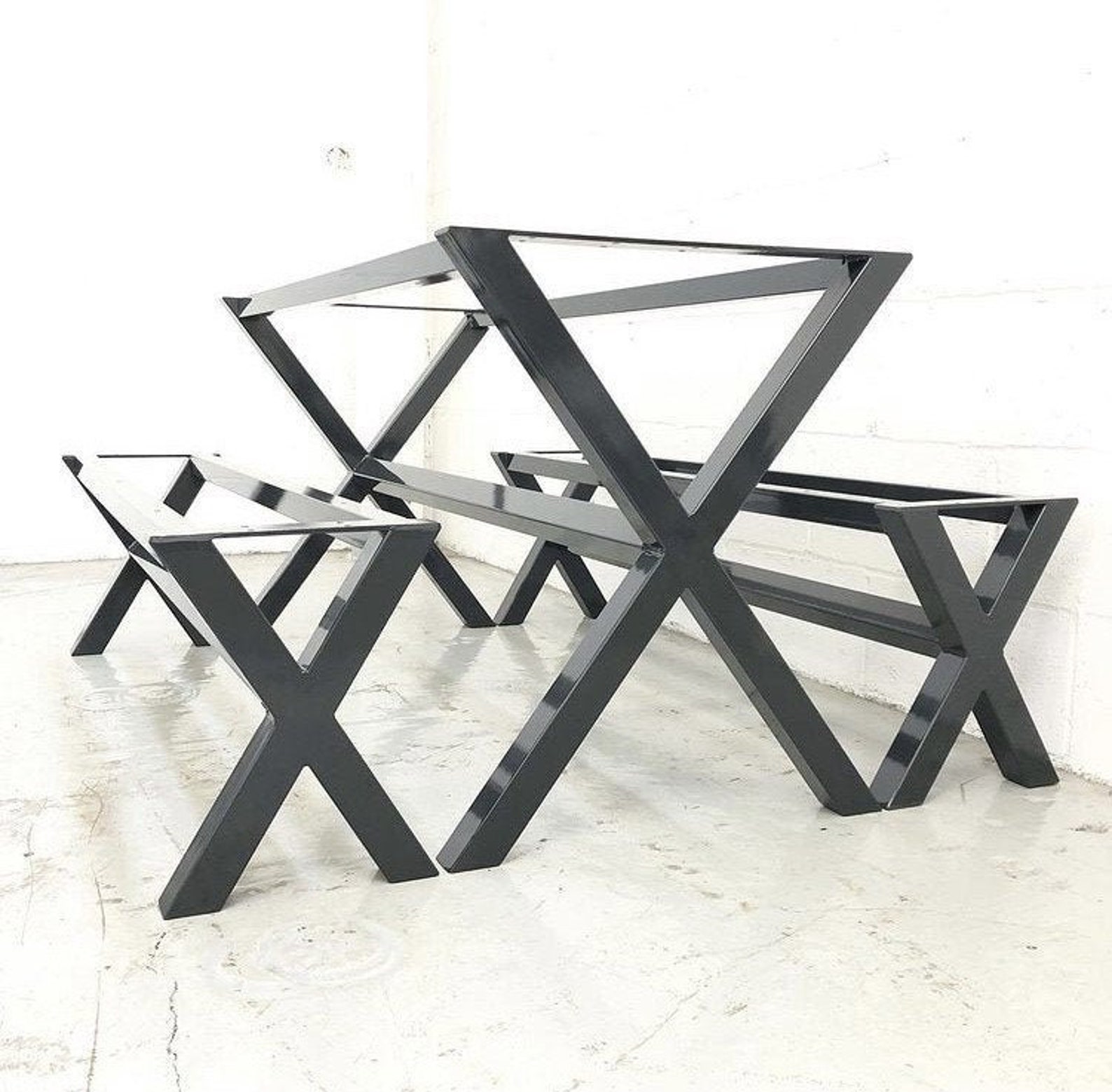 X Table and Bench Frame by Designer Legs Rustic Steel Metal Industrial ...
