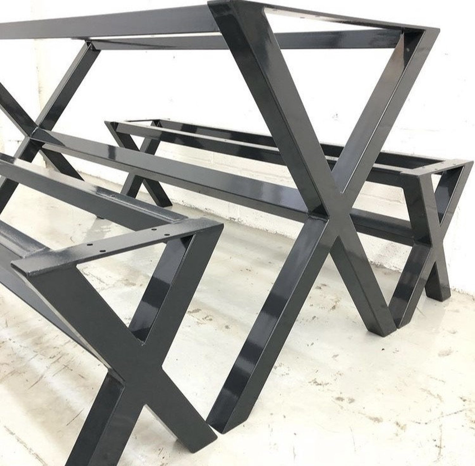 X Table and Bench Frame by Designer Legs Rustic Steel Metal Industrial ...