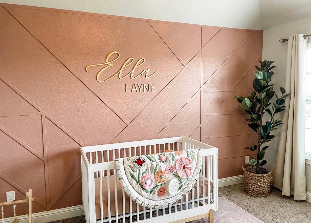 Nursery Name 3D Wood Sign, Cursive Name Laser Cut, Custom Name Feature ...