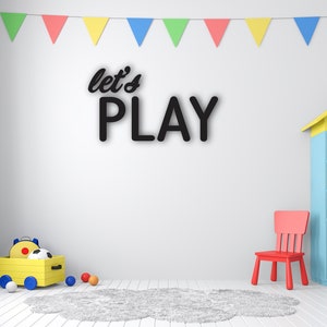 Let's Play 3D Sign Wood Sign, Wood Words, Playroom Decoration, Kids ...
