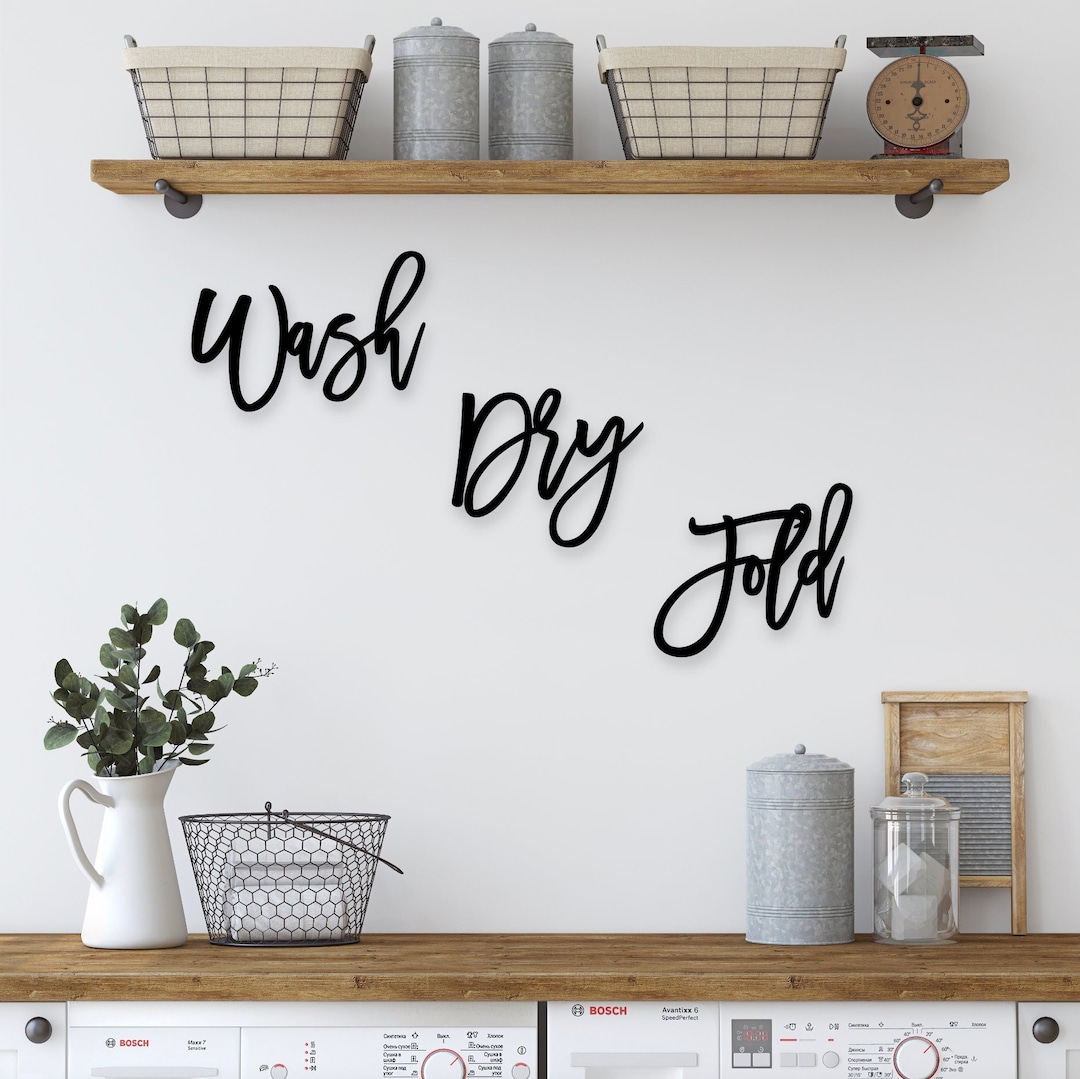 Wash Dry Fold, Laundry Sign, Wood Words Sign, Laundry Room Decoration ...