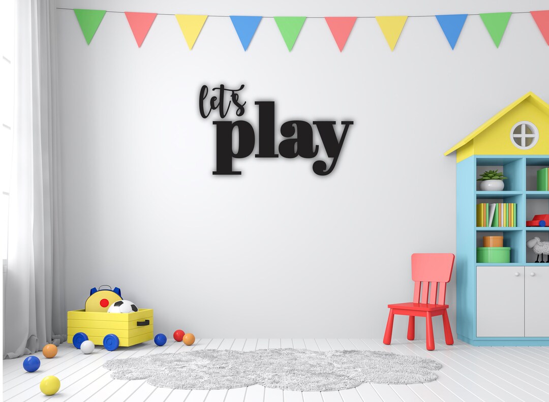 Let's Play 3D Sign Wood Sign, Wood Words, Playroom Decoration, Kids ...
