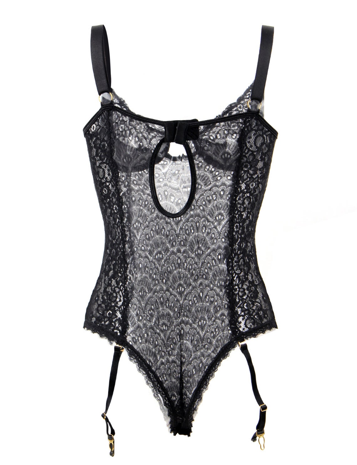 Black Lace Satin Ribbon Suspender Body Playsuit Teddy UK Small | Etsy