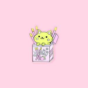 Pocky Strawberry Foodie Cat - Hard Enamel Gold Lapel Pin Kawaii Cats ...