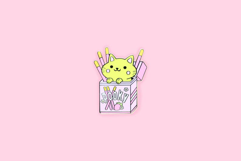 Pocky Strawberry Foodie Cat Hard Enamel Gold Lapel Pin | Etsy