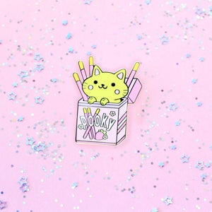 Pocky Strawberry Foodie Cat - Hard Enamel Gold Lapel Pin Kawaii Cats ...