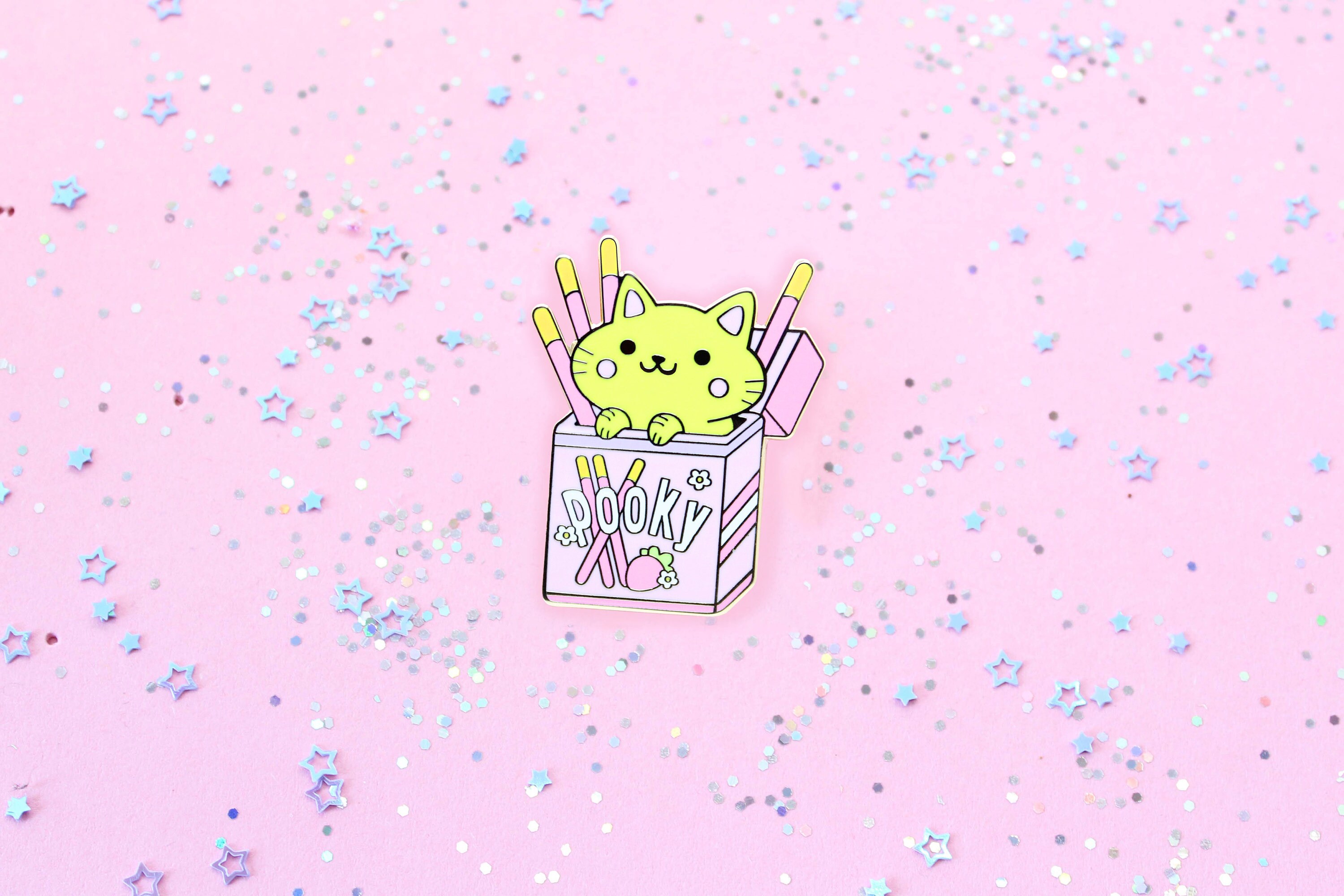 Pocky Strawberry Foodie Cat Hard Enamel Gold Lapel Pin | Etsy