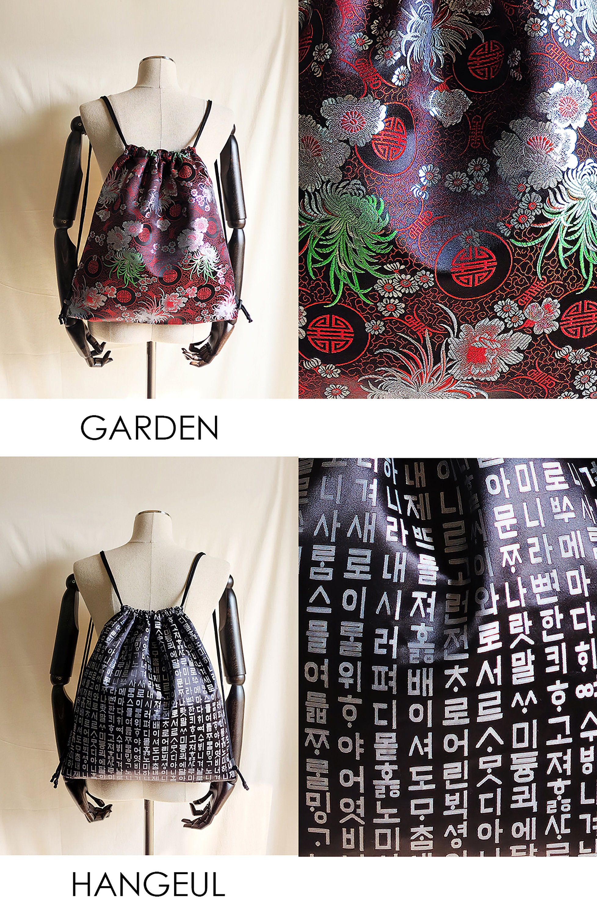 Korea Traditional Hanbok Fabric Drawstring Backpack, Shoulder Bag ...