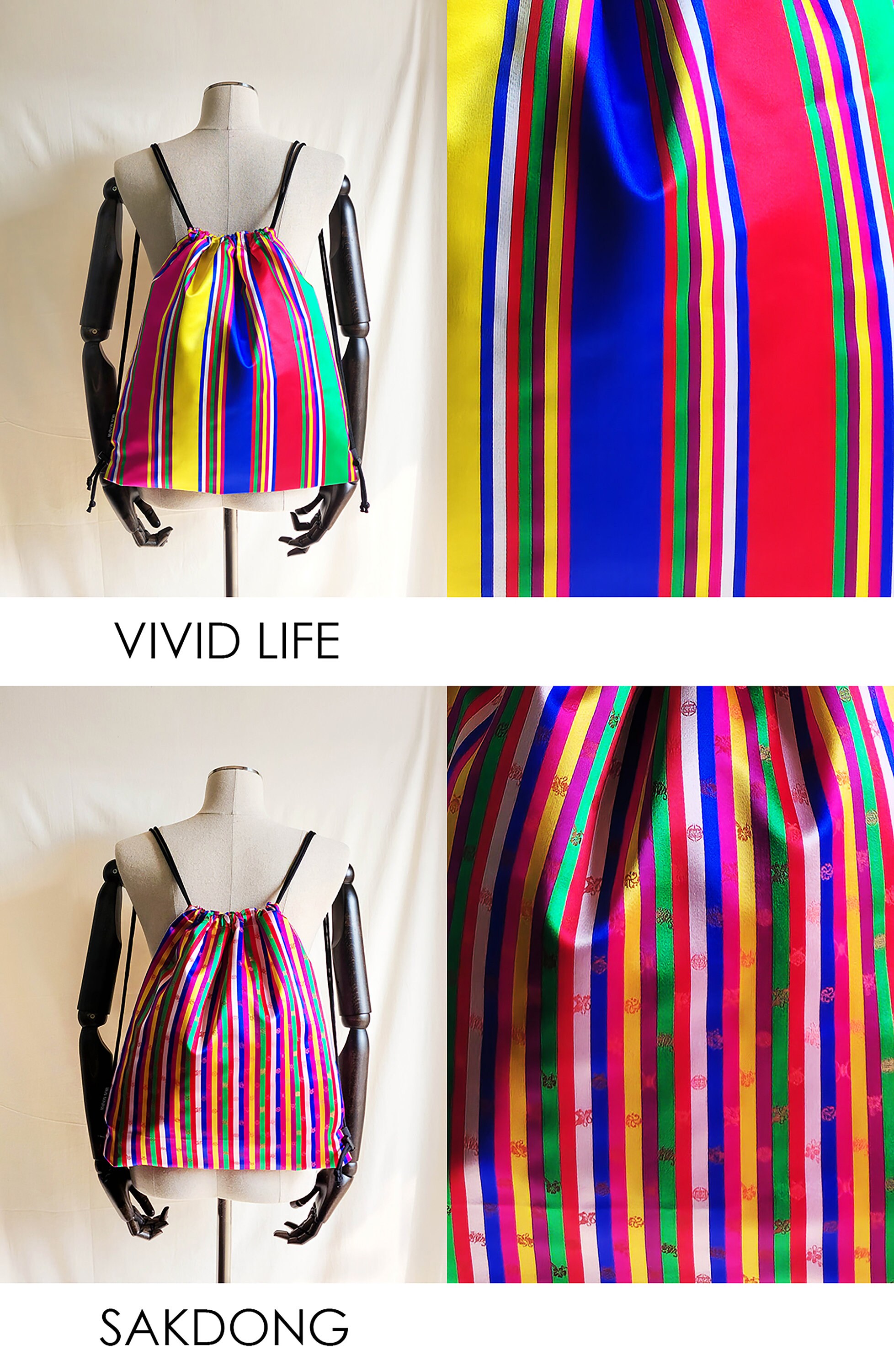 Korea Traditional Hanbok Fabric Drawstring Backpack, Shoulder Bag ...