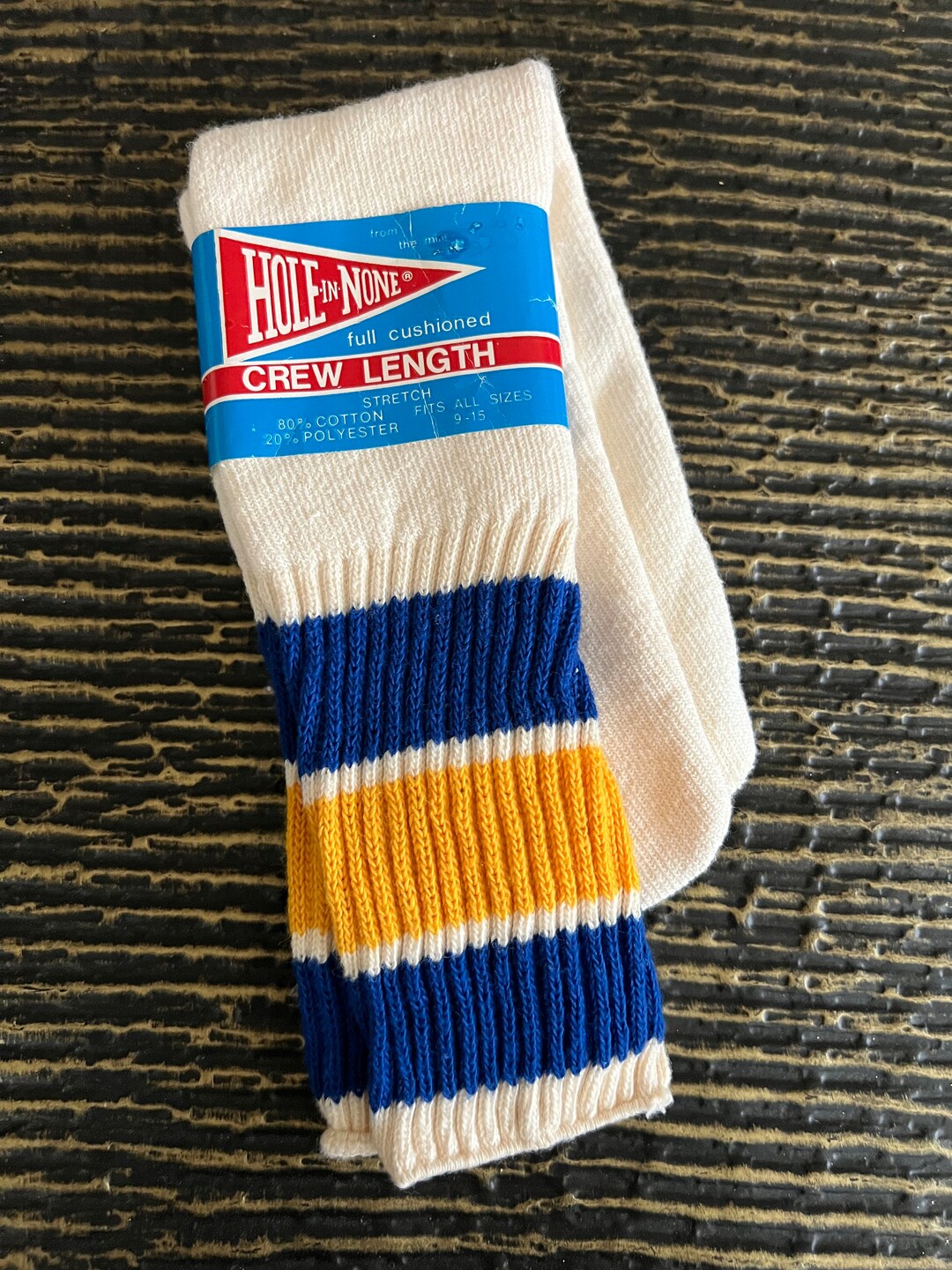 Vintage 80s Hole in None Crew Length Wide Striped Blue Red 1980s Socks ...