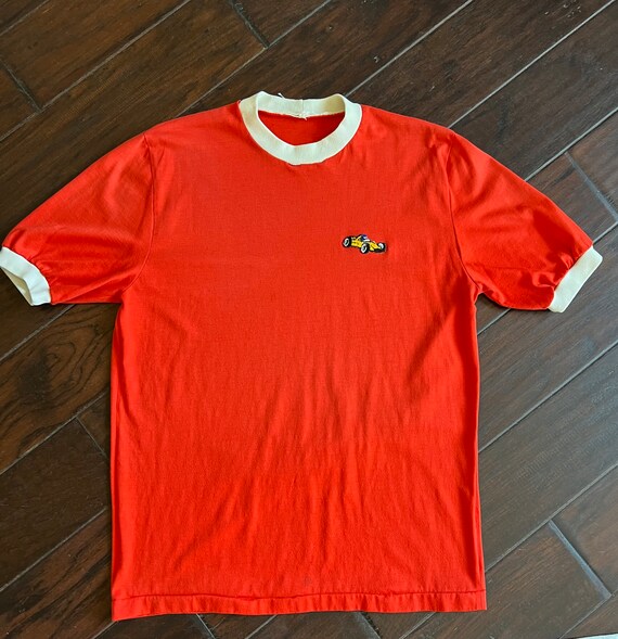 90s vintage solid red ringer, hot rod race, car singl… - Gem