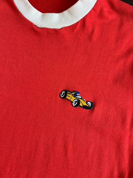90s vintage solid red ringer, hot rod race, car singl… - Gem