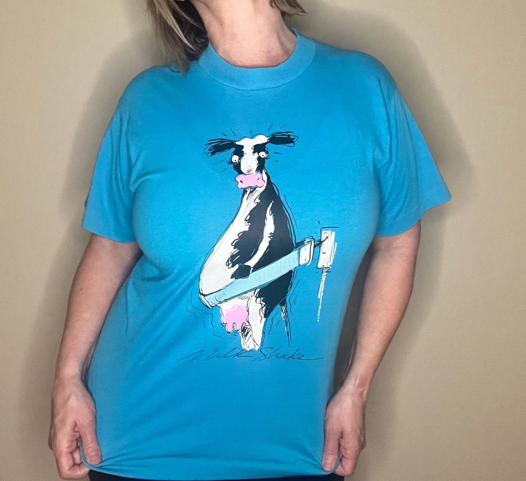 Vintage Cartoon Dairy Farm Shirt 90's Moo Cow Funny Single Stitch Tee T ...