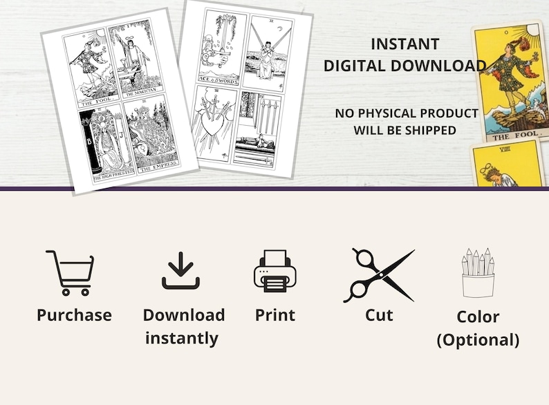 Printable Tarot Deck - All 78 Black & White Cards for Coloring, Cutting ...