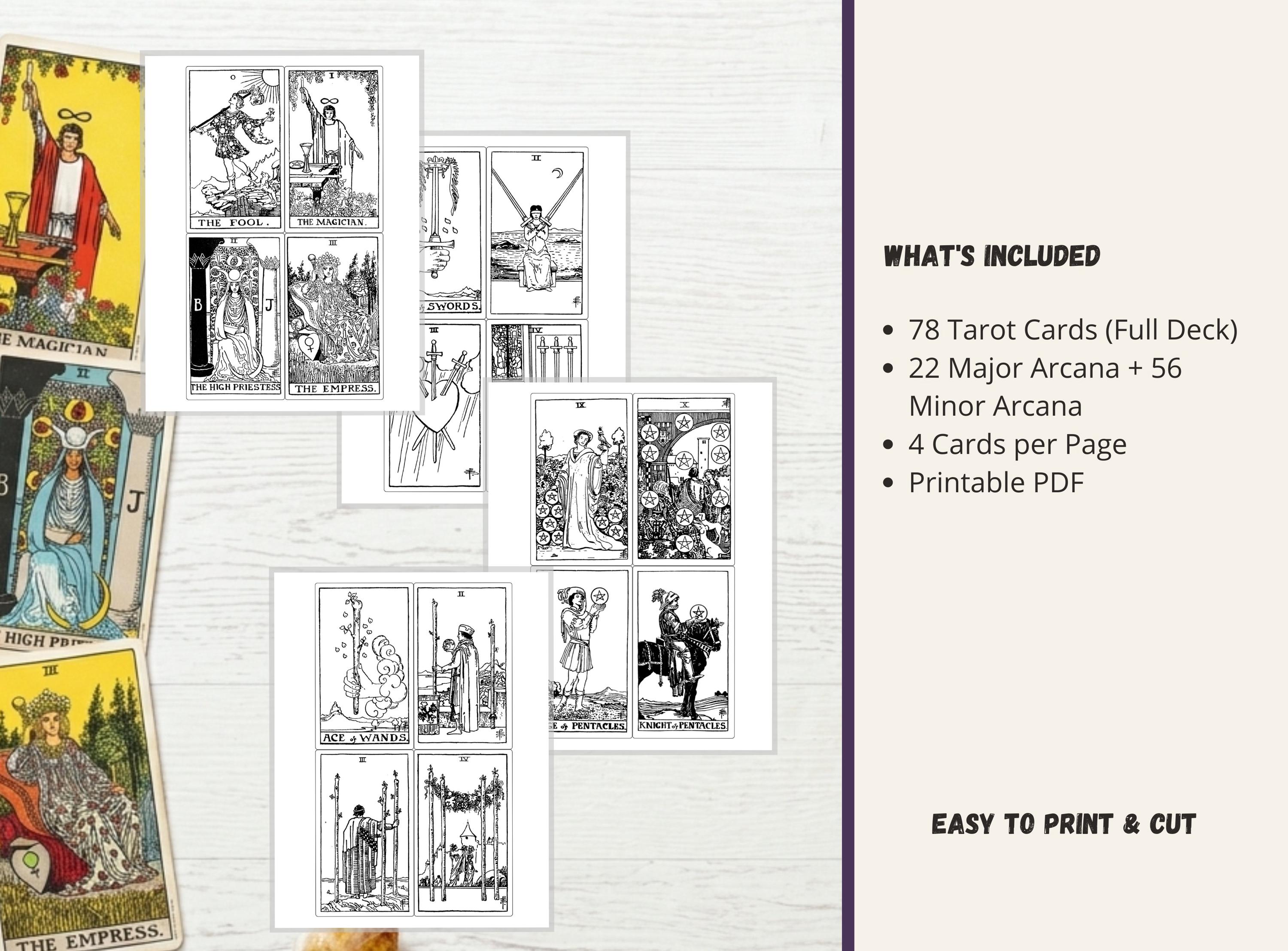Printable Tarot Deck - All 78 Black & White Cards for Coloring, Cutting ...