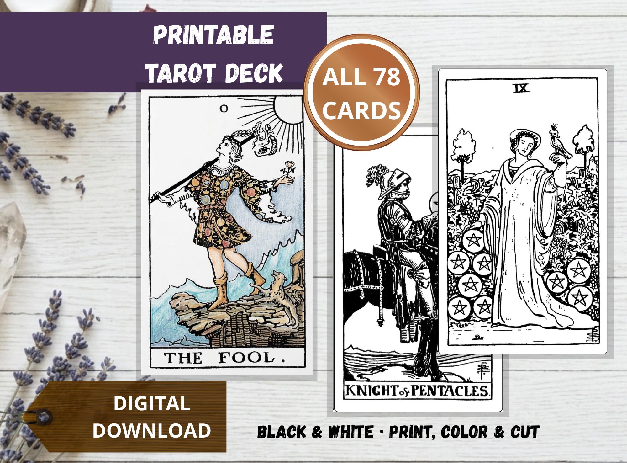 Printable Tarot Deck - All 78 Black & White Cards for Coloring, Cutting ...