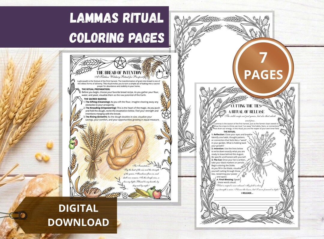 Lammas Ritual Coloring Pages for Your Grimoire, 7-page Lughnasadh ...