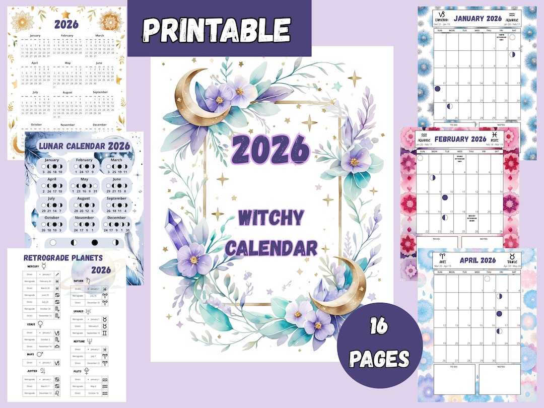 Witchy Moon Calendar 2026 | Lunar Phases & Astrology Planner ...