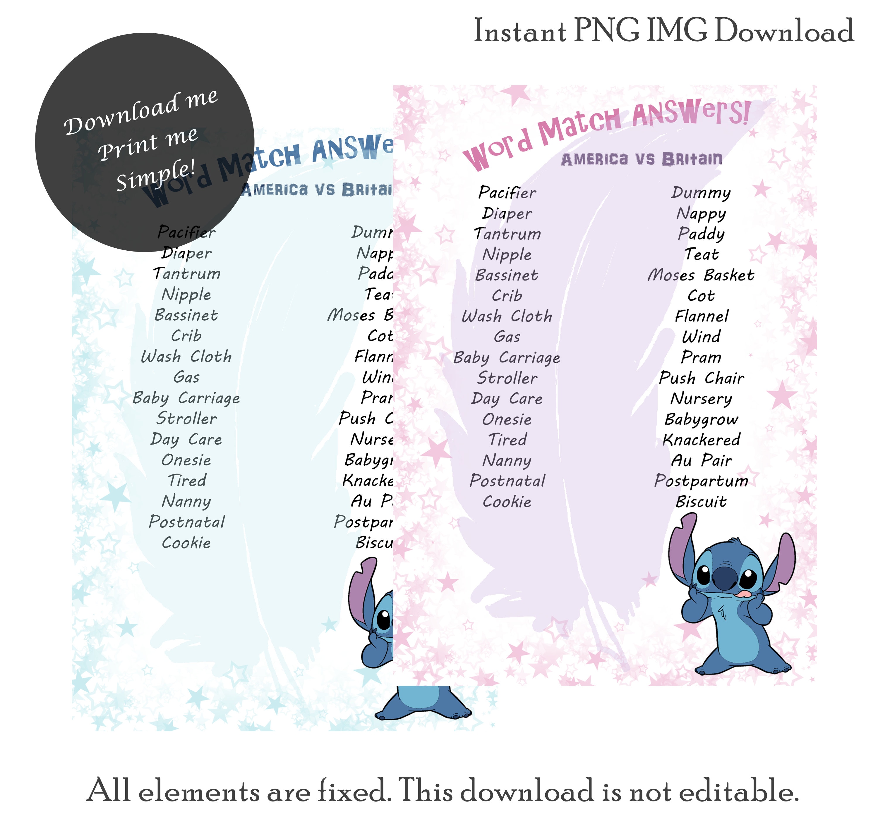 Stitch Baby Shower Word Match Game - Etsy