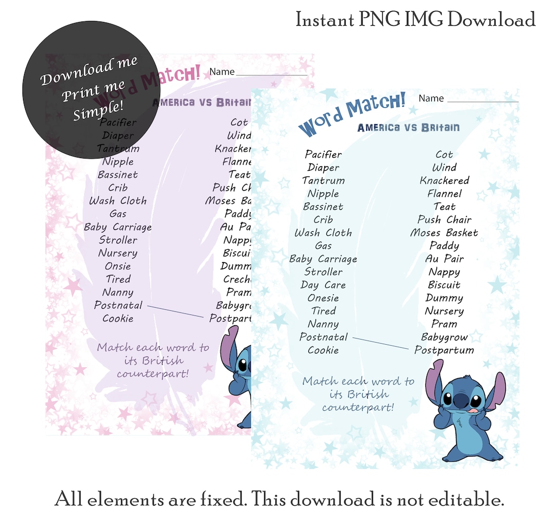 Stitch Baby Shower Word Match Game - Etsy