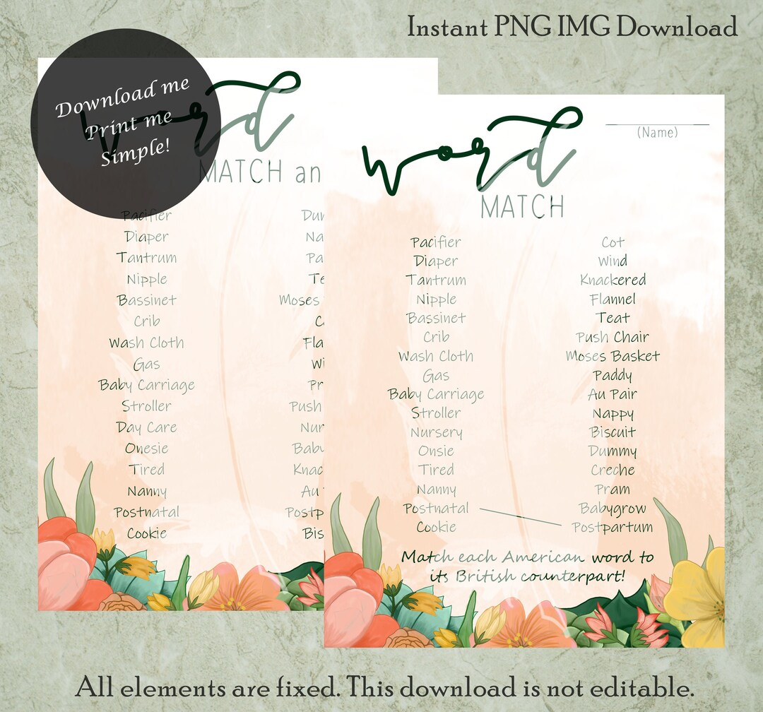 Floral Succulent Word Match Game and Answers - Etsy