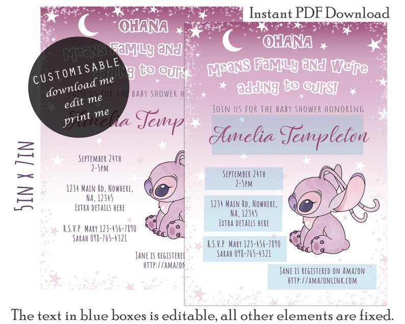 Editable Angel From Lilo and Stitch Baby Shower Invitation - Etsy