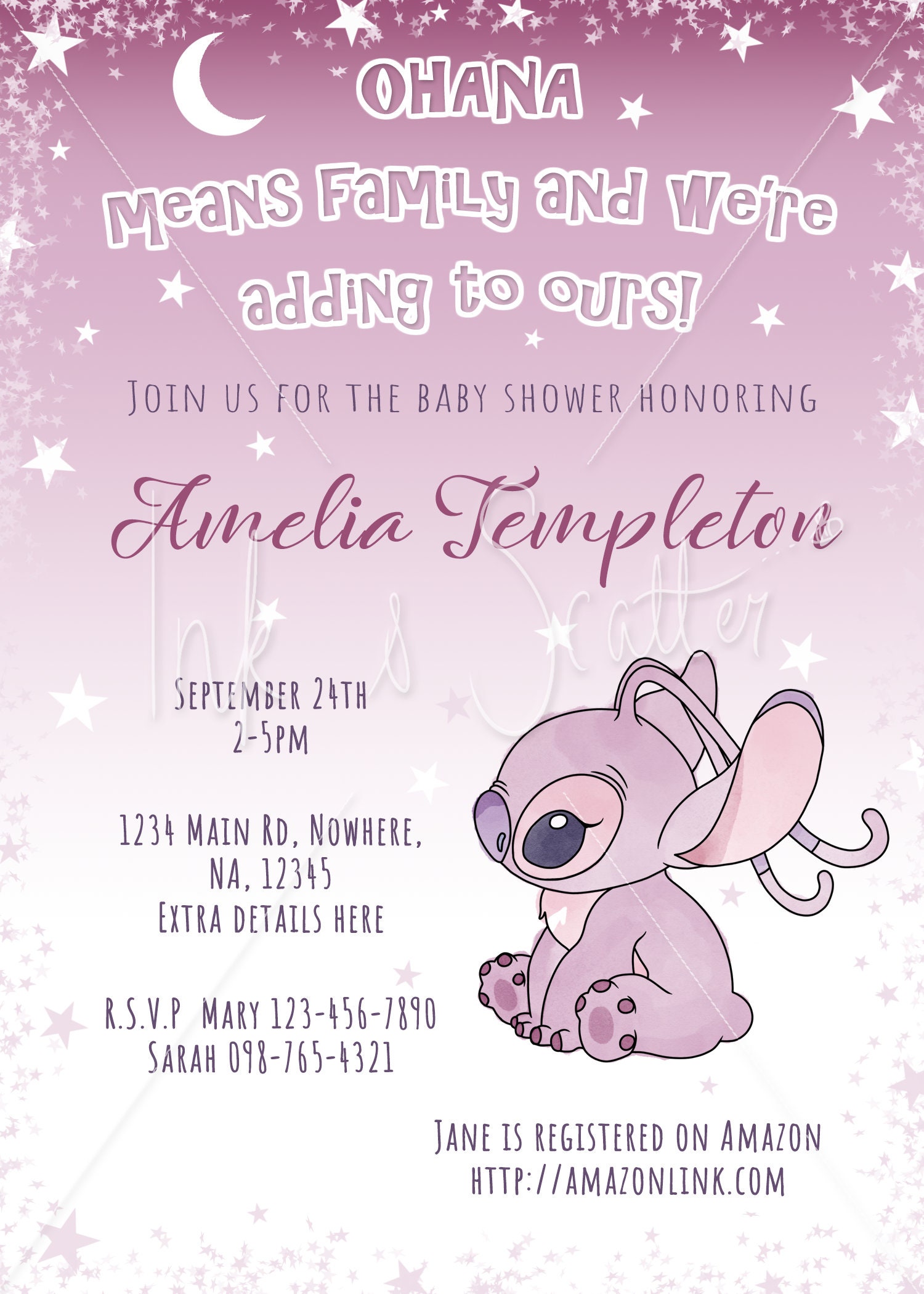 Editable Angel From Lilo and Stitch Baby Shower Invitation - Etsy