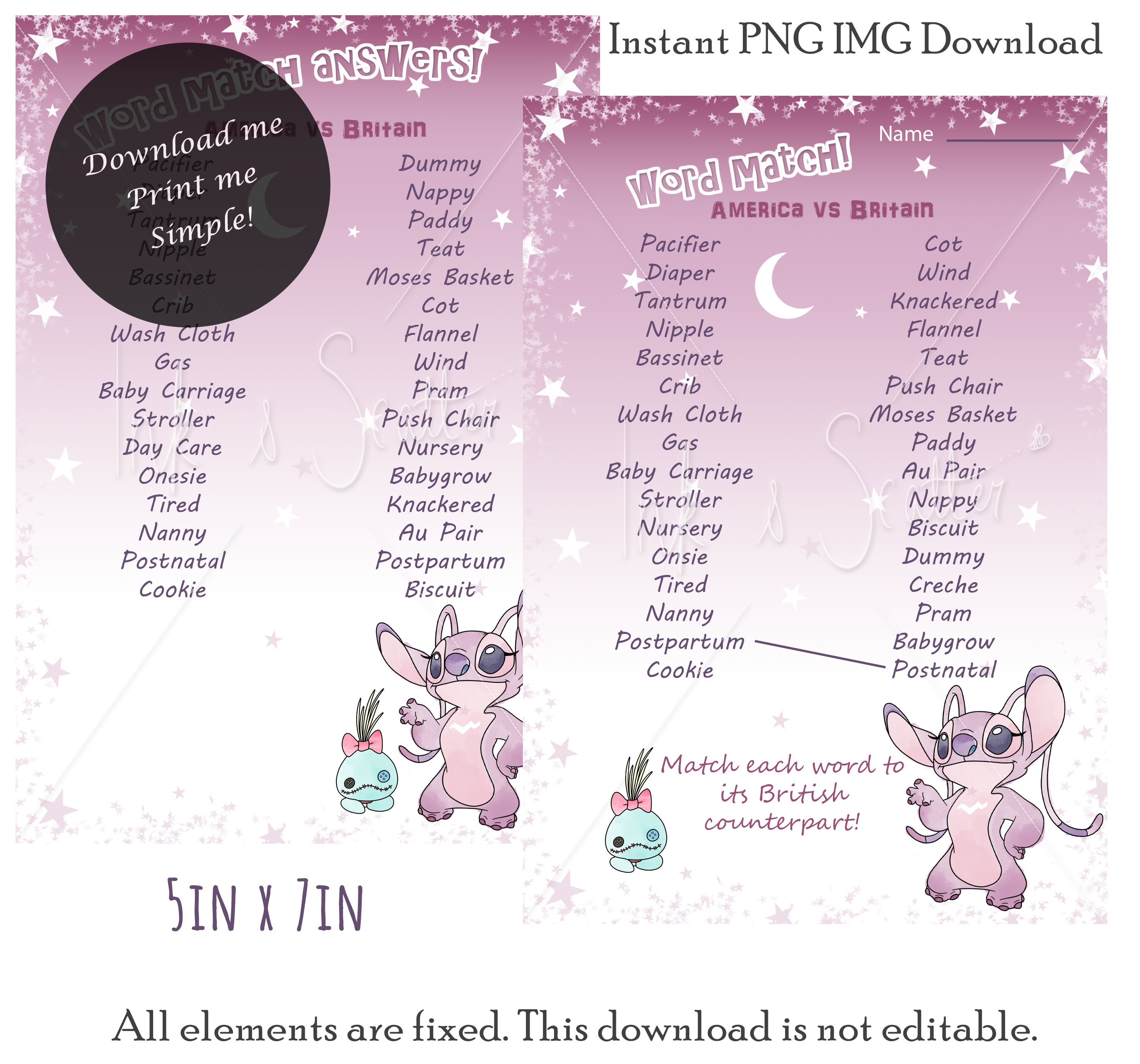 Angel From Lilo and Stitch Baby Shower Word Match Game - Etsy