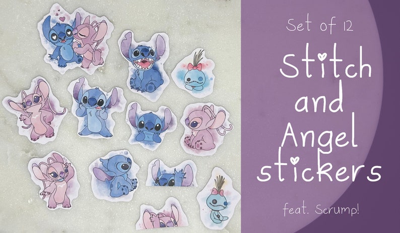 Set of 12 Stitch and Angel Stickers Ft. Scrump Gifts - Etsy