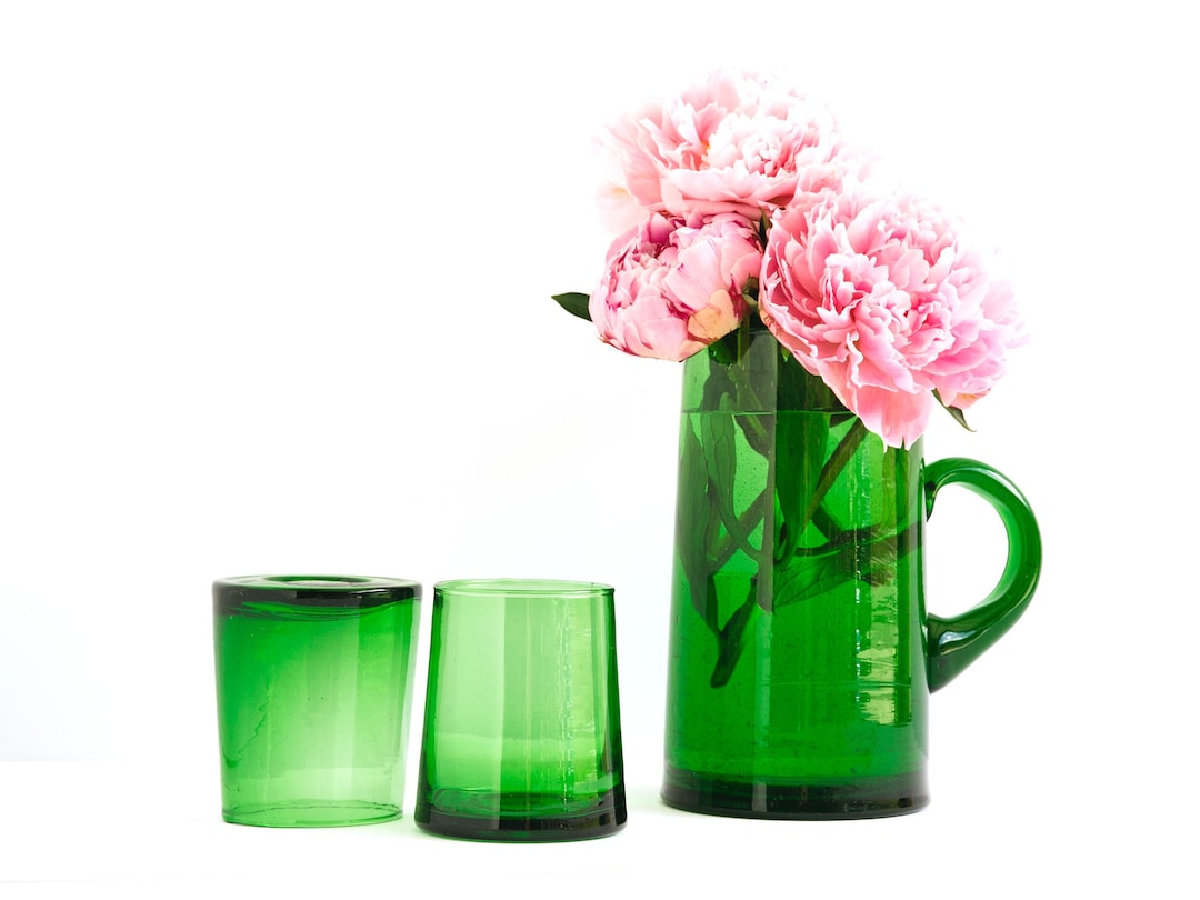 Green Tumbler Glass, Large Green Glass Cups, Handblown Glass Cups ...
