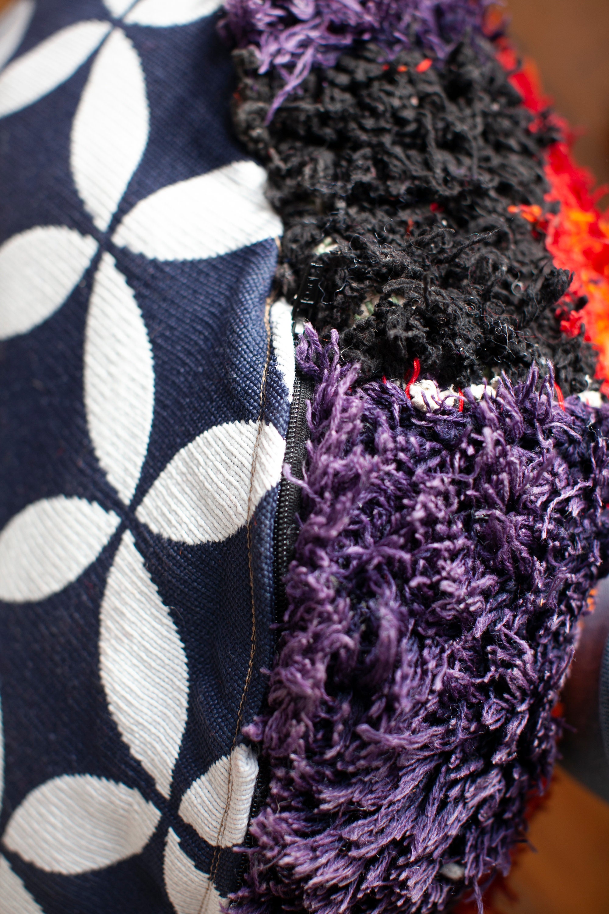 Funky Circle Pouf Moroccan Pouf Shaggy Pouf Warm Tone Pouf - Etsy