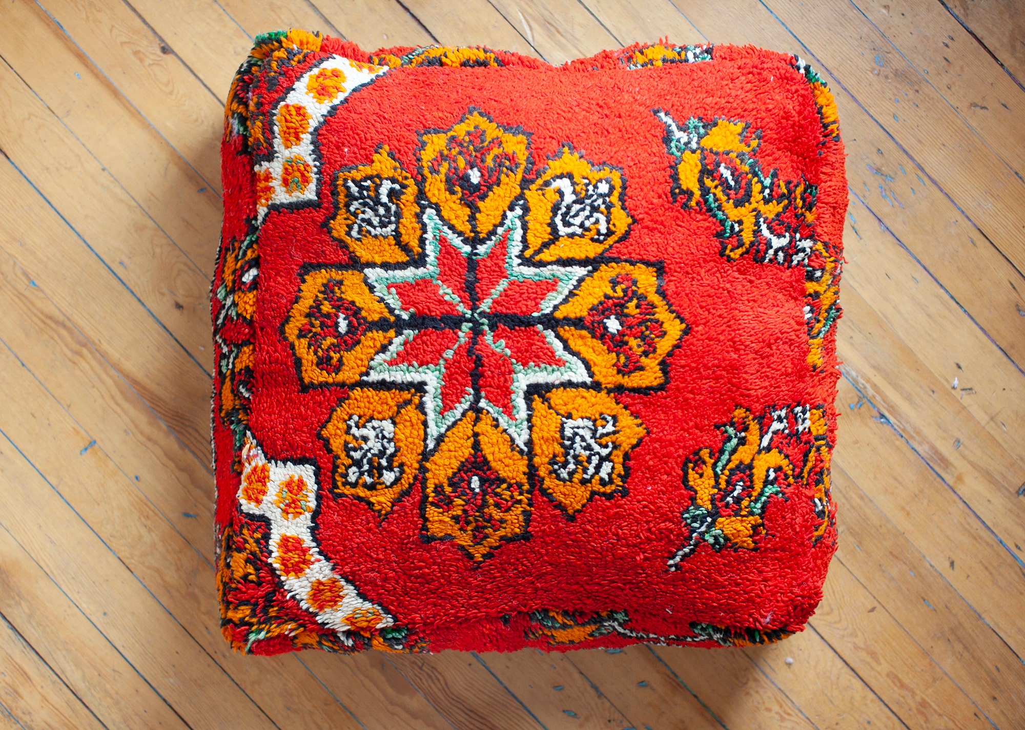 Square Red Star Pouf Red Moroccan Pouf Round Floor Cushion | Etsy