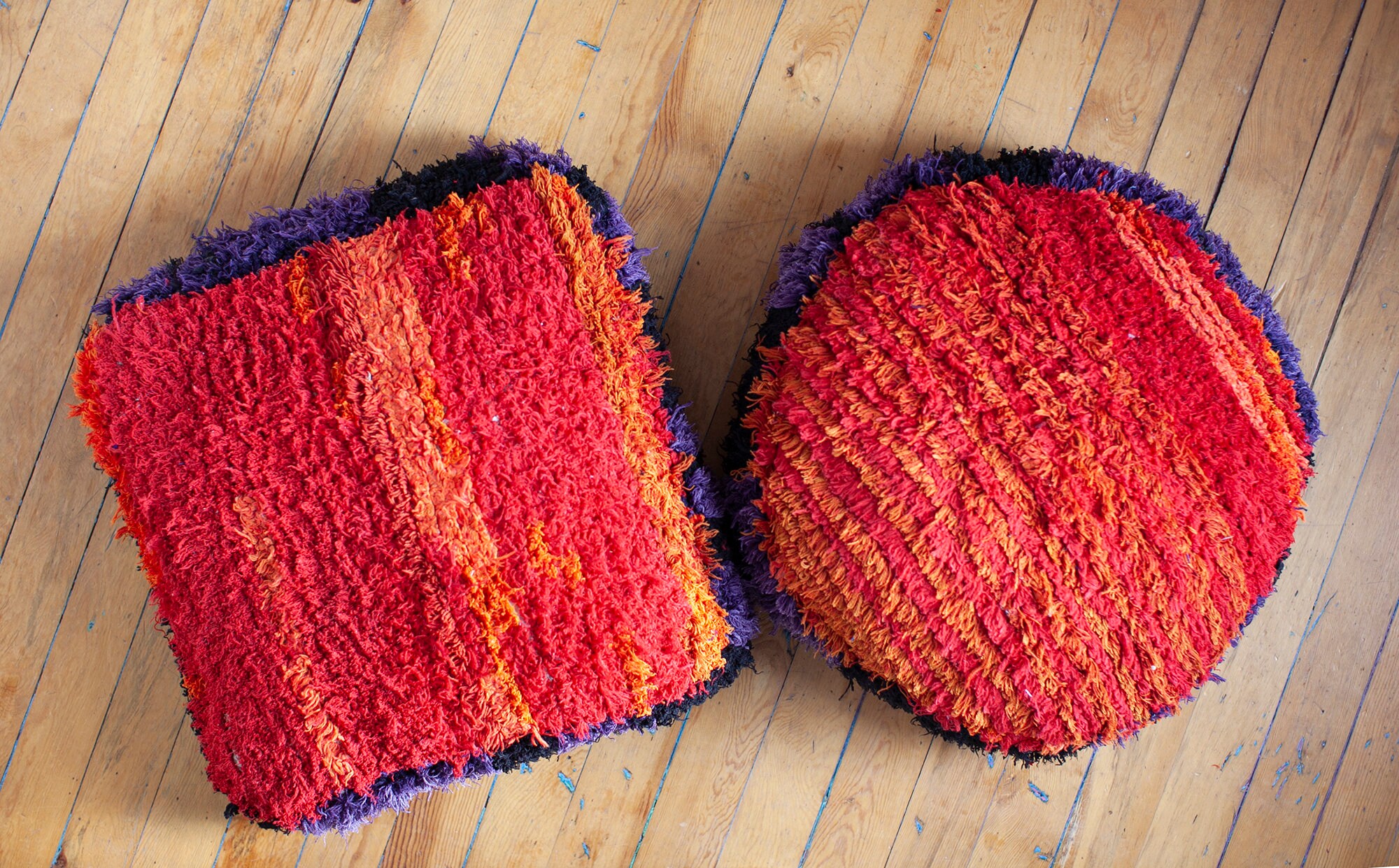 Funky Circle Pouf Moroccan Pouf Shaggy Pouf Warm Tone Pouf | Etsy