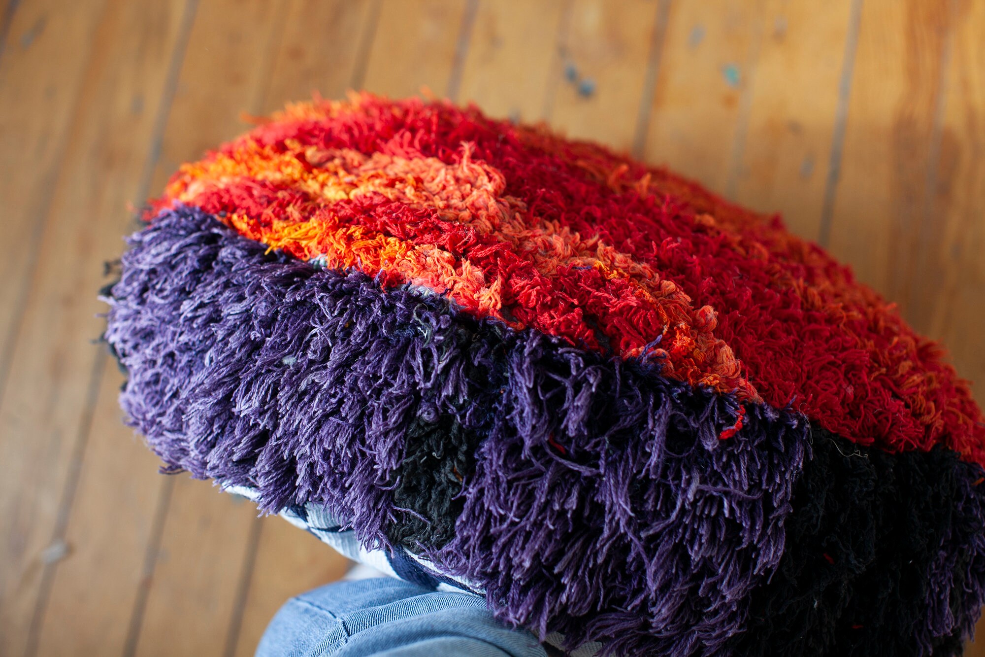 Funky Circle Pouf Moroccan Pouf Shaggy Pouf Warm Tone Pouf - Etsy